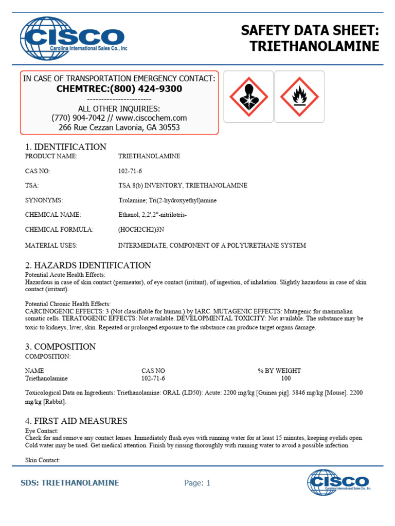 Triethanolamine Sds | PDF | Personal Protective Equipment | Waste