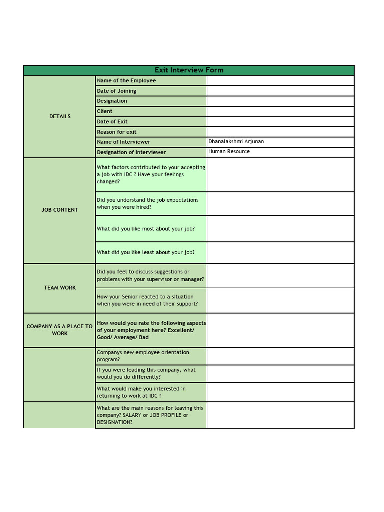 Exit Form - IDC | PDF | Employment | Labor Relations