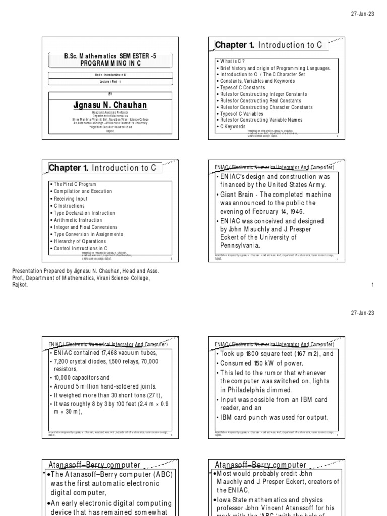 Handout C Lecture 1 Part 1 Intro To C 1 AA NEW Date 27-06-2023 | PDF ... Handout C Lecture 1 Part 1 Intro To C 1 AA NEW Date 27-06-2023 | PDF ...
