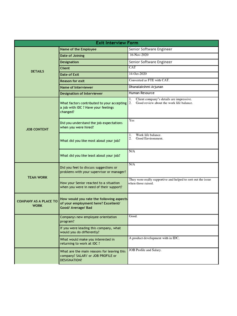 Exit Form_IDC (1) | PDF | Employment | Economies