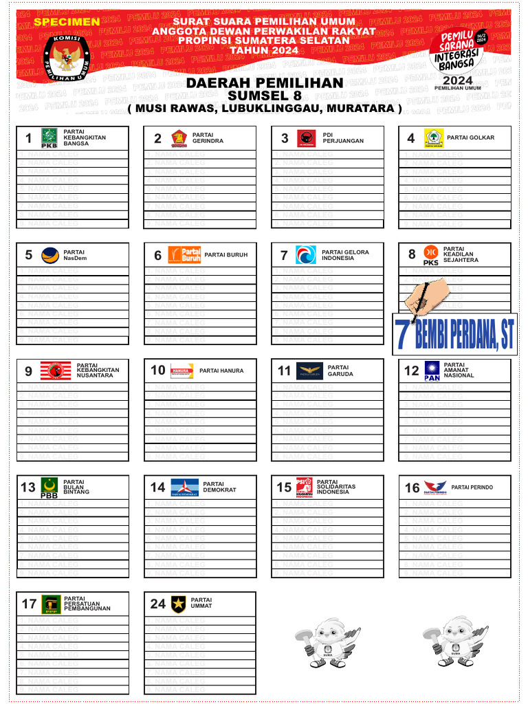 4 Rim (HVS 50 X 72 BB) Contoh Surat Suara PKS (Bembi Perdana ST) - 4 ...