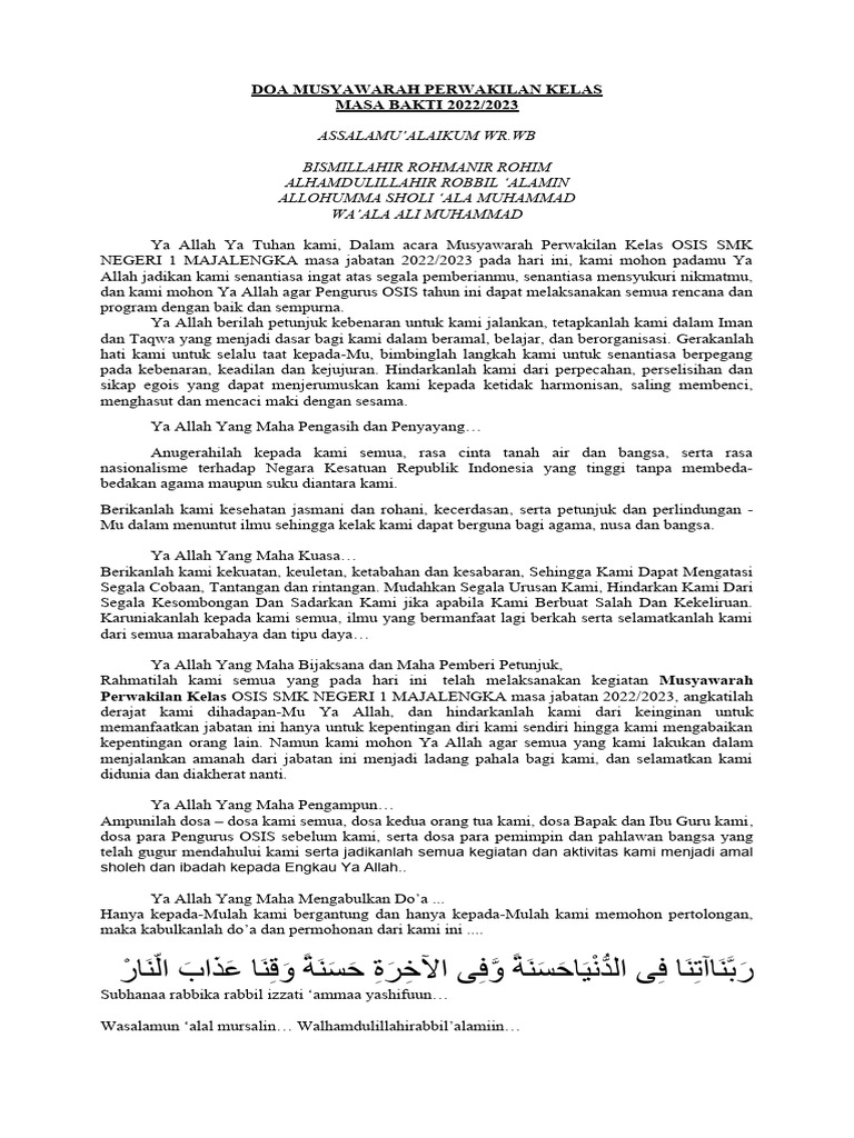 Doa Pelantikan Pengurus Osis | PDF