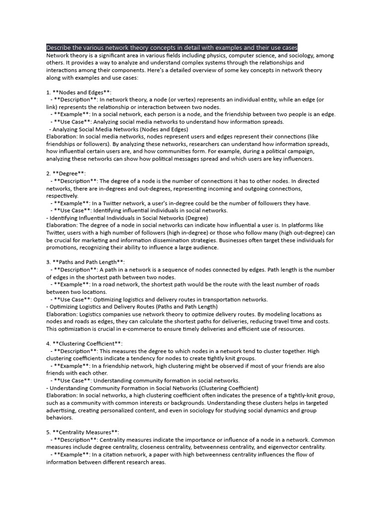 Network Theory Pdf Network Topology Computer Network