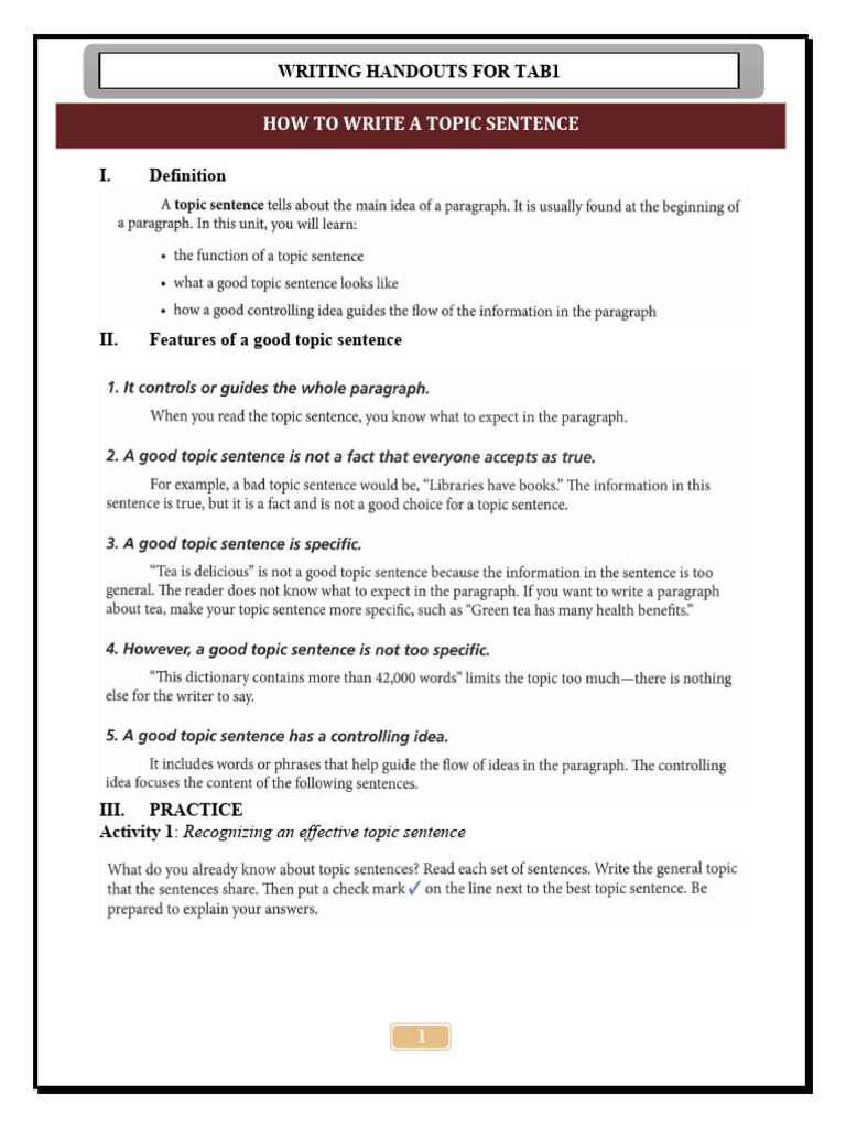 Writing Effective Topic Sentences | PDF