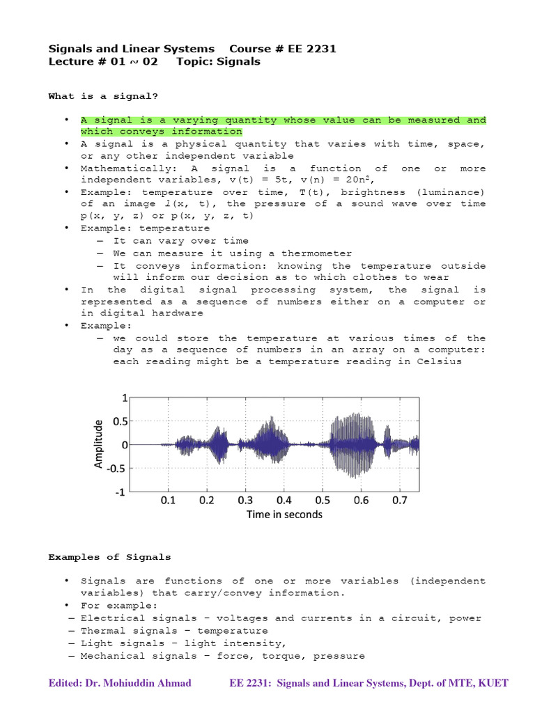 Lecture01 - 02 - Ee2231 - Signals | PDF | Discrete Time And Continuous Time | Digital Signal ...