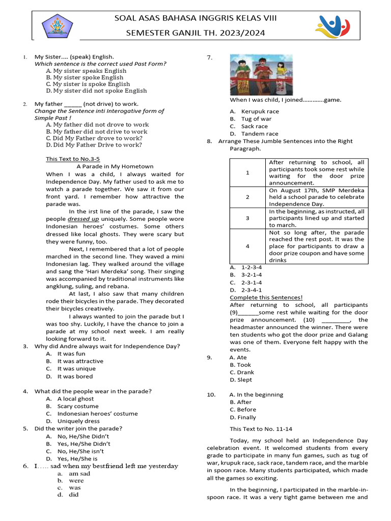 Soal Asas Bahasa Inggris Kelas Viii | PDF