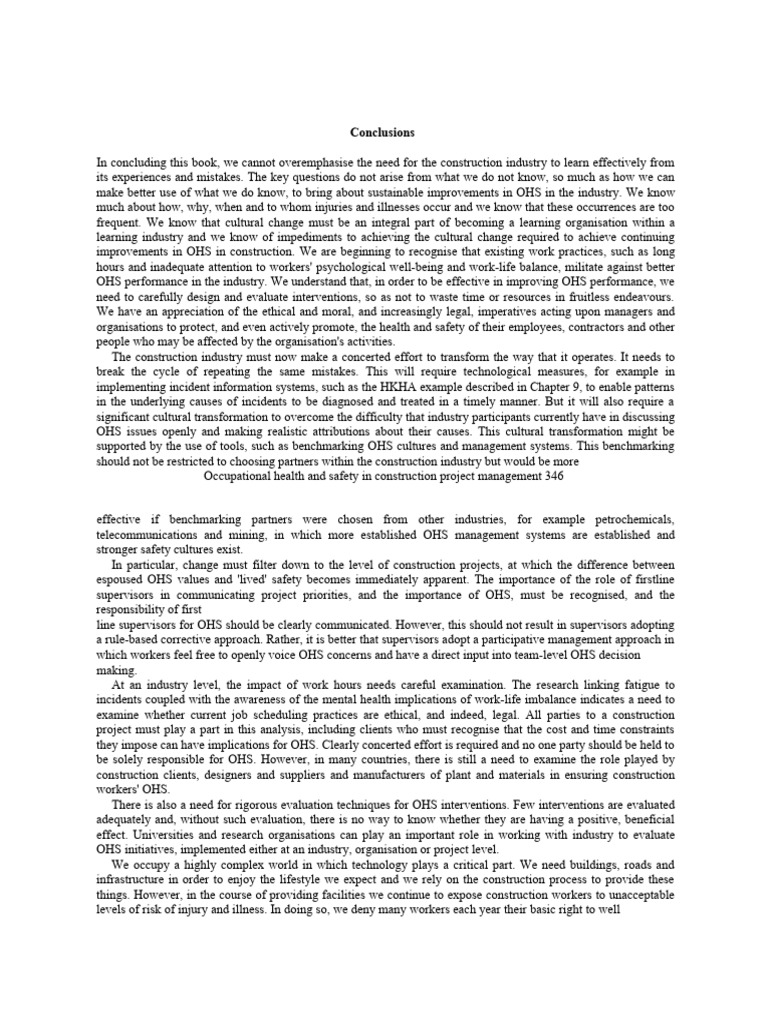 Conclusions | PDF | Occupational Safety And Health