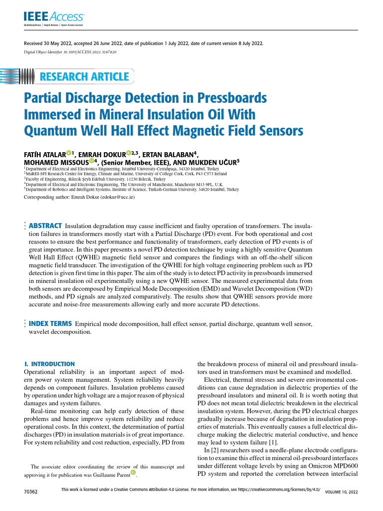 Partial Discharge Detection in Pressboards Immersed in Mineral Insulation Oil With Quantum Well ...