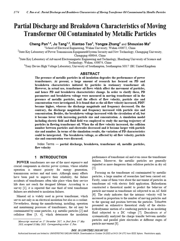 Partial Discharge and Breakdown Characteristics of Moving Transformer ...