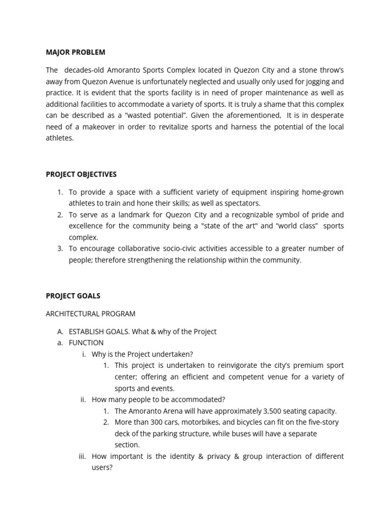 Major Problem, Project Goals, & Project Goals | PDF | Sports | Green ...