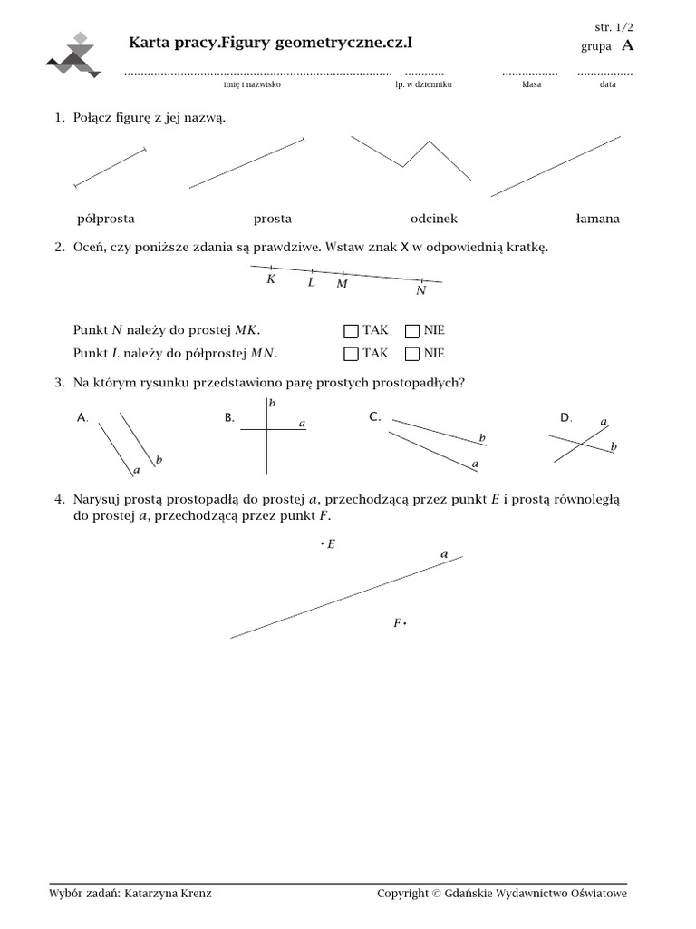 Karta Pracy, Geometria 1 Klasa 4 | PDF