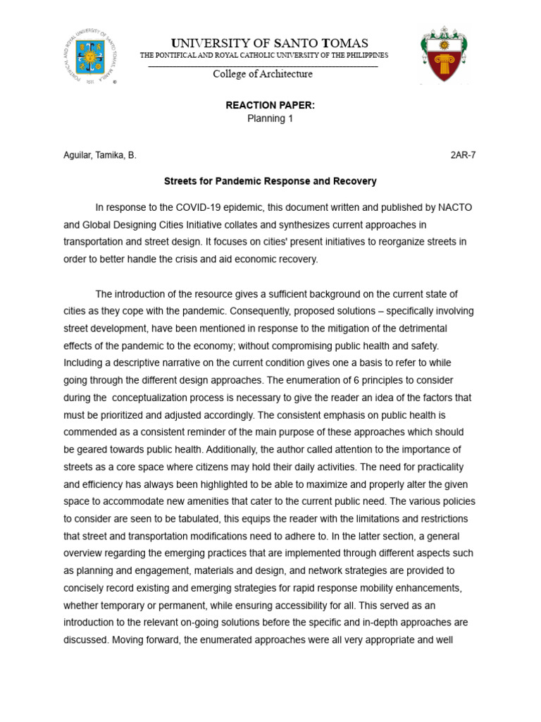 Planning Reaction Paper | PDF | Public Health | Accessibility