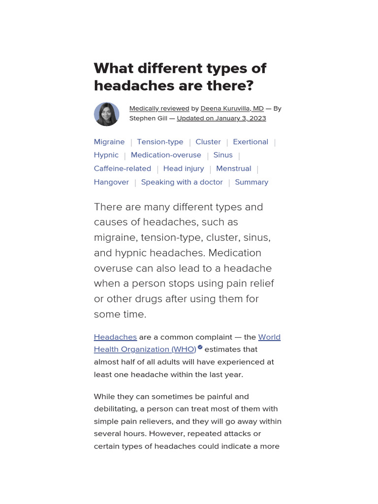 Types of Headaches Explained | PDF | Headache | Migraine