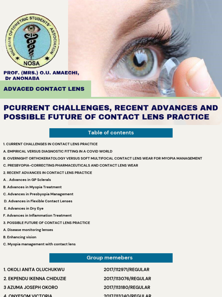 Advaced Contact Lens: Pcurrent Challenges, Recent Advances and Possible ...