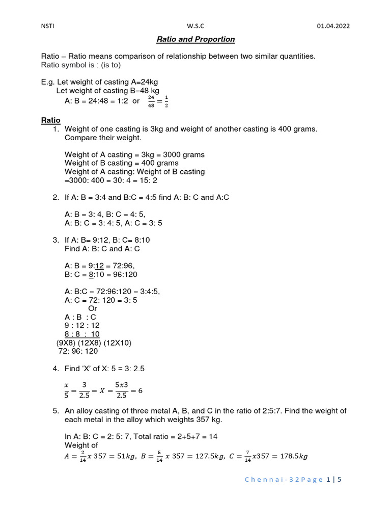 Ratio and Proportion Exercises | PDF | Ratio | Length