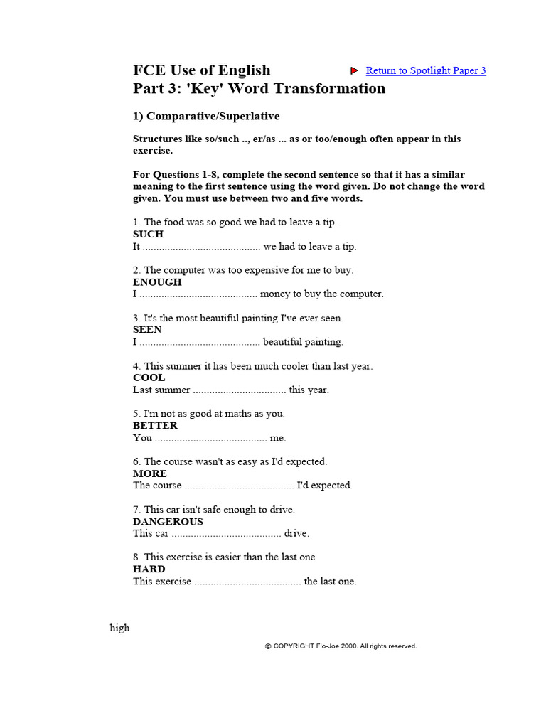 FCE Use of English | PDF | Verb | Question