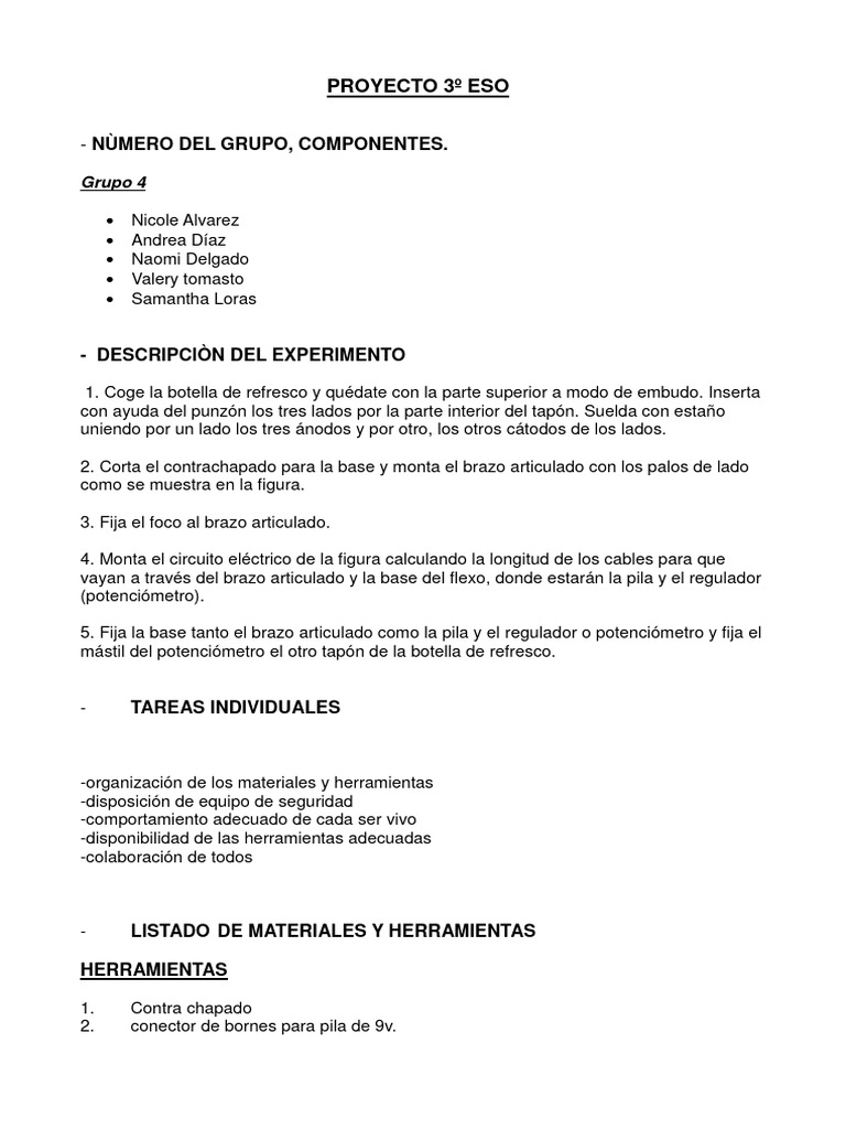 Proyecto de Flexo LED 3º ESO | PDF | Electricidad | Ciencias fisicas