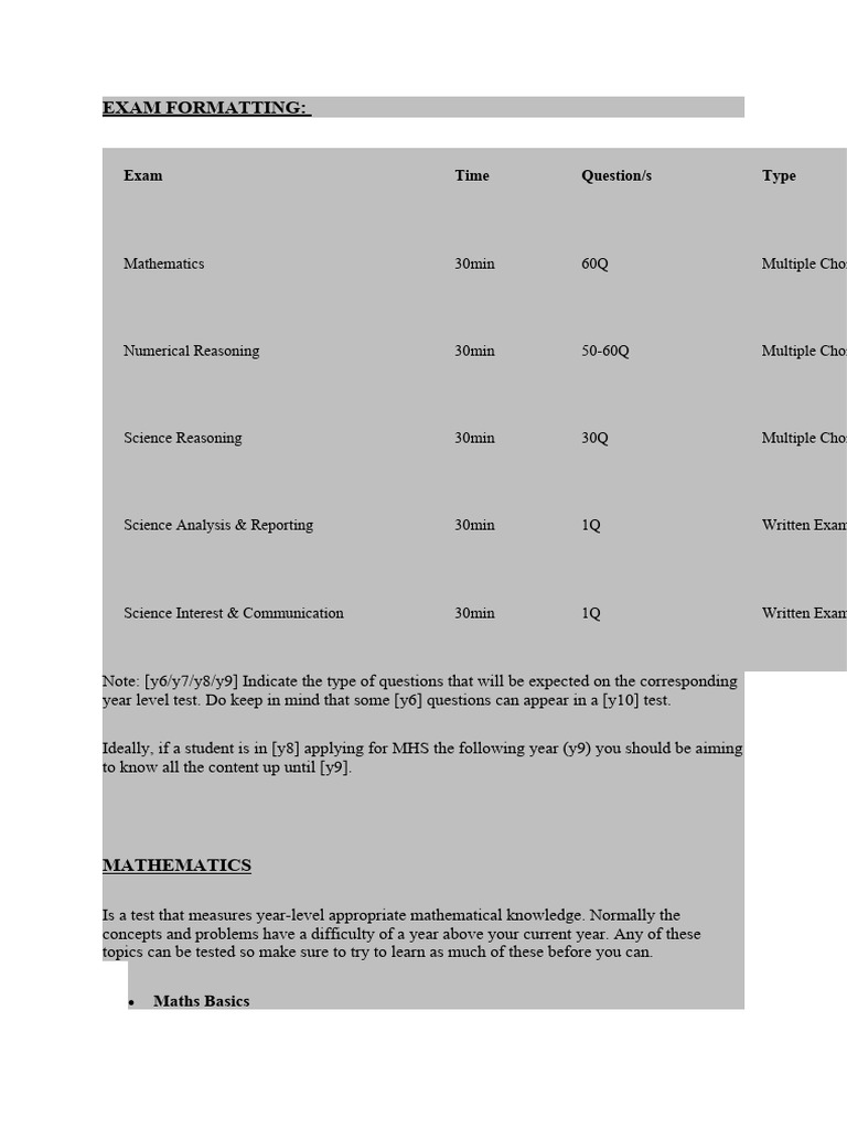 Year-Level Exam Format Overview | PDF | Trigonometry | Trigonometric ...