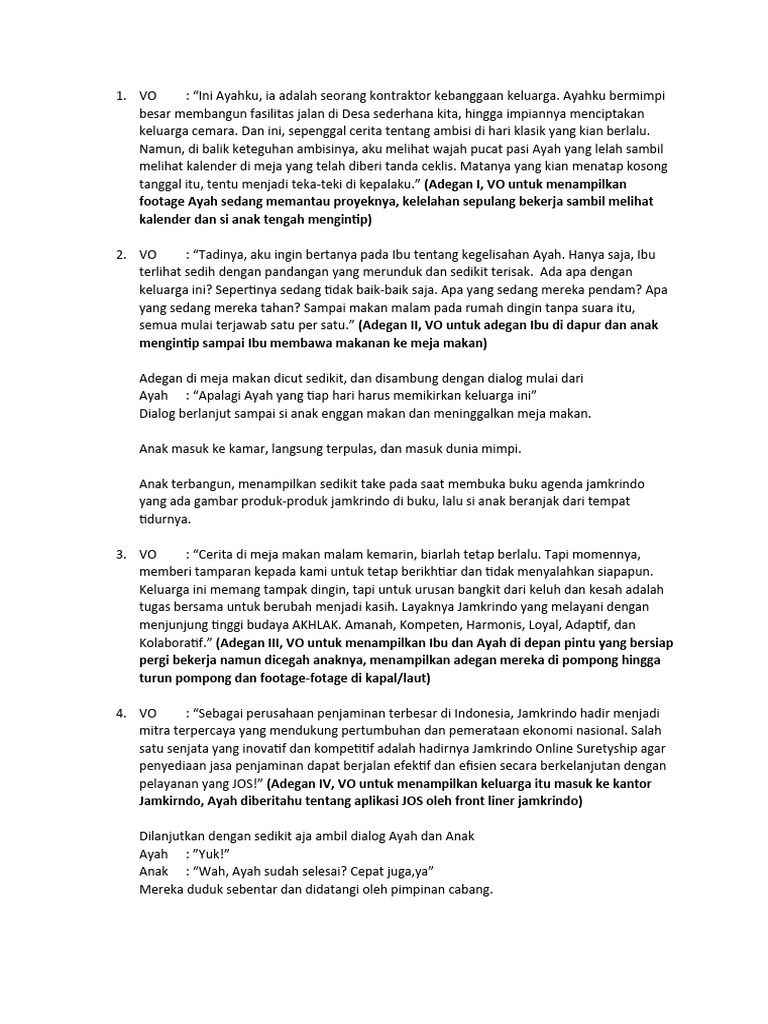 Alur Dan VO TVC Jamkrindo | PDF