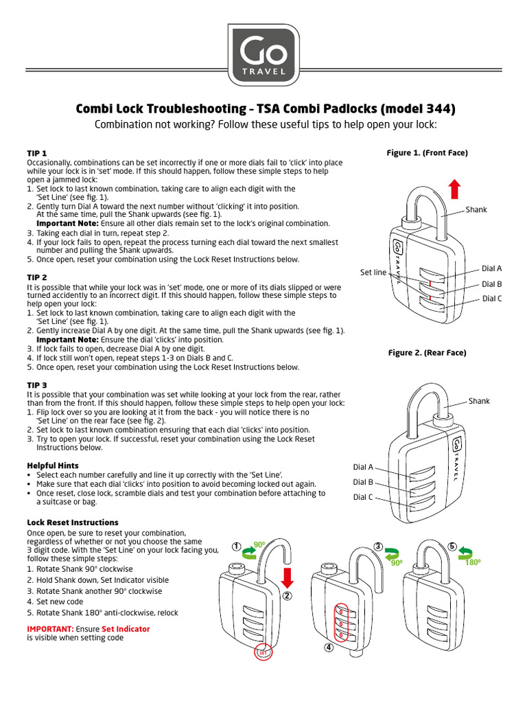 Go Travel Padlock 344 - Instructions | PDF