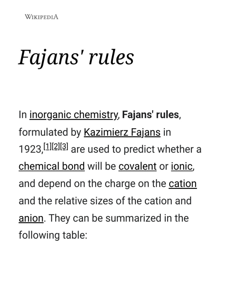 Fajans' Rules | PDF | Ionic Bonding | Ion