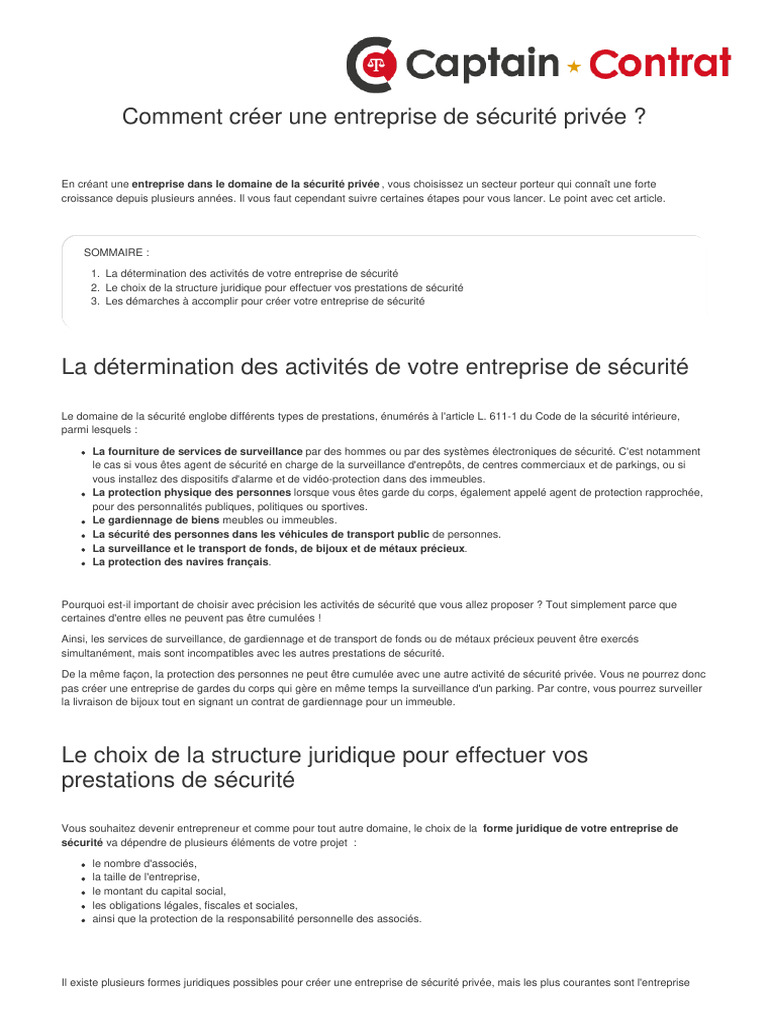 Créer une entreprise de sécurité privée | PDF | Business | Sécurité