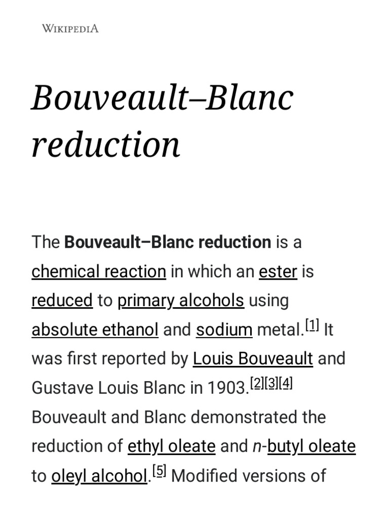 Bouveault-Blanc Reduction - Wikipedia | PDF | Chemistry | Organic Chemistry