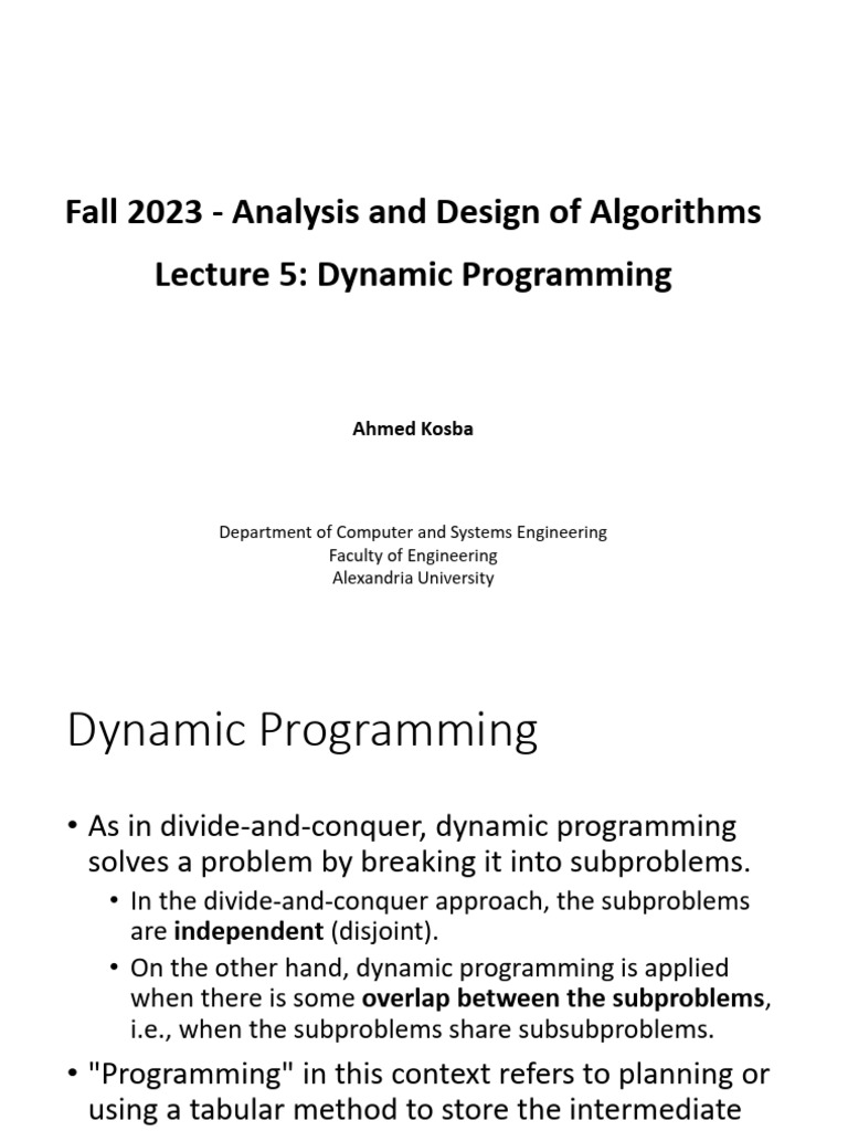 Algorithms Lecture 5 Dynamic Programming 1 Pdf Dynamic Programming Theoretical 4582