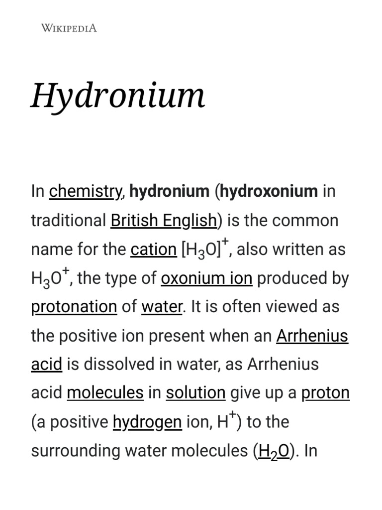 Hydronium | PDF | Molecules | Applied And Interdisciplinary Physics