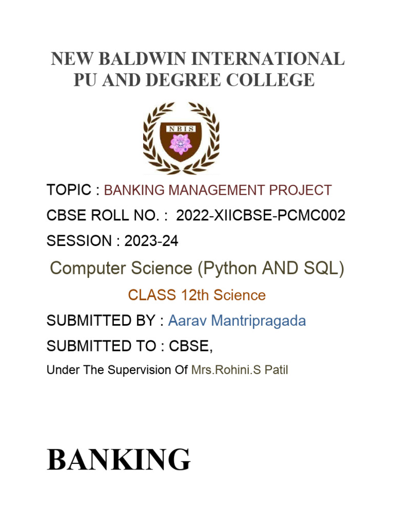 Cs Project For Banking Management Aarav M | PDF | Databases | Software