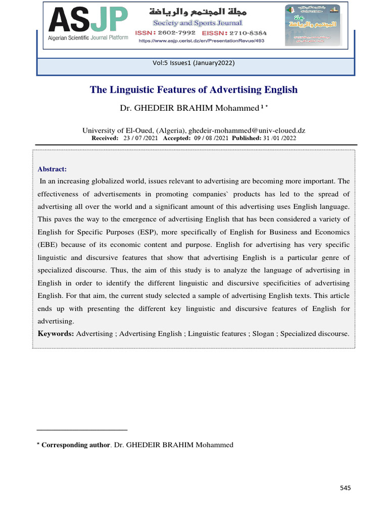 The Linguistic Features of Advertising English | PDF