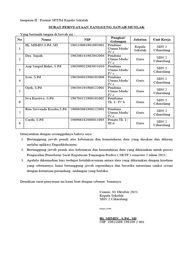 Surat Pernyataan Pertanggung Jawaban Mutlak SKTP | PDF