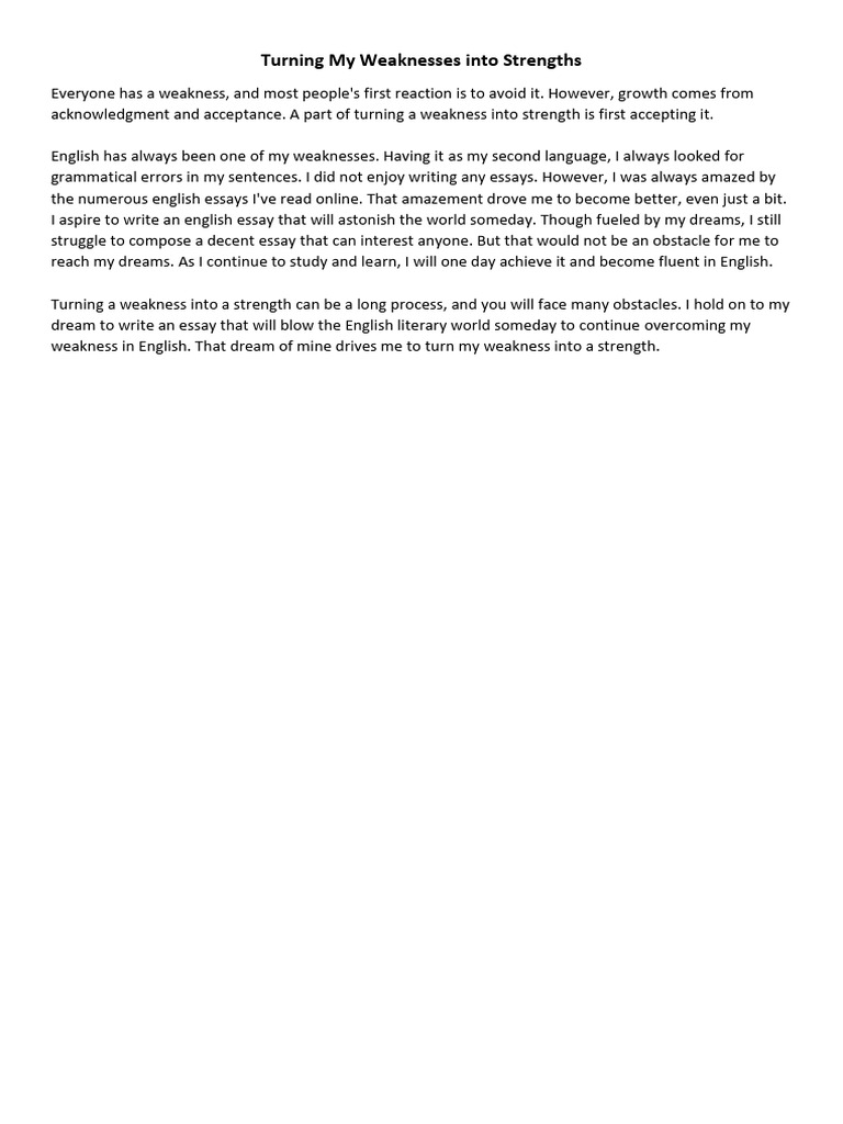 Turning My Weaknesses Into Strengths | PDF Turning My Weaknesses Into Strengths | PDF
