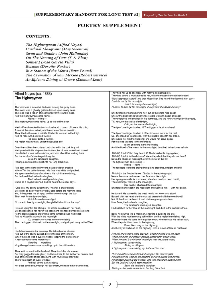 HO - G7 - Poetry Supplement | PDF | Poetry