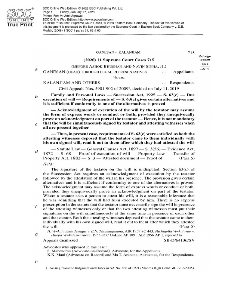 Ganesan v. Kalanjiam, (2020) 11 SCC 715 | PDF