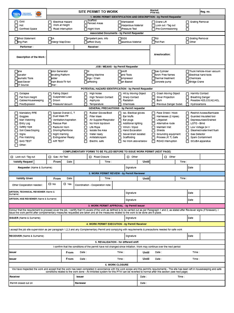 SAMPLE PTW Form - 1036 | PDF | Crane (Machine) | Manufactured Goods