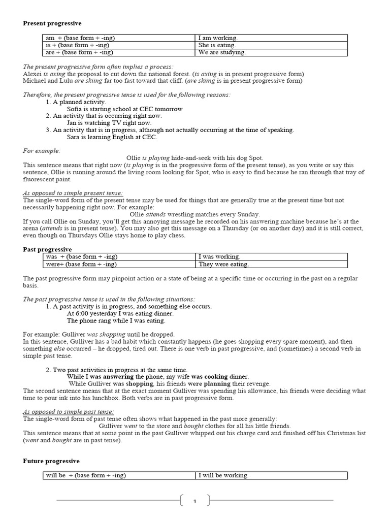 Progressive Tenses | PDF | Grammatical Tense | Language Mechanics