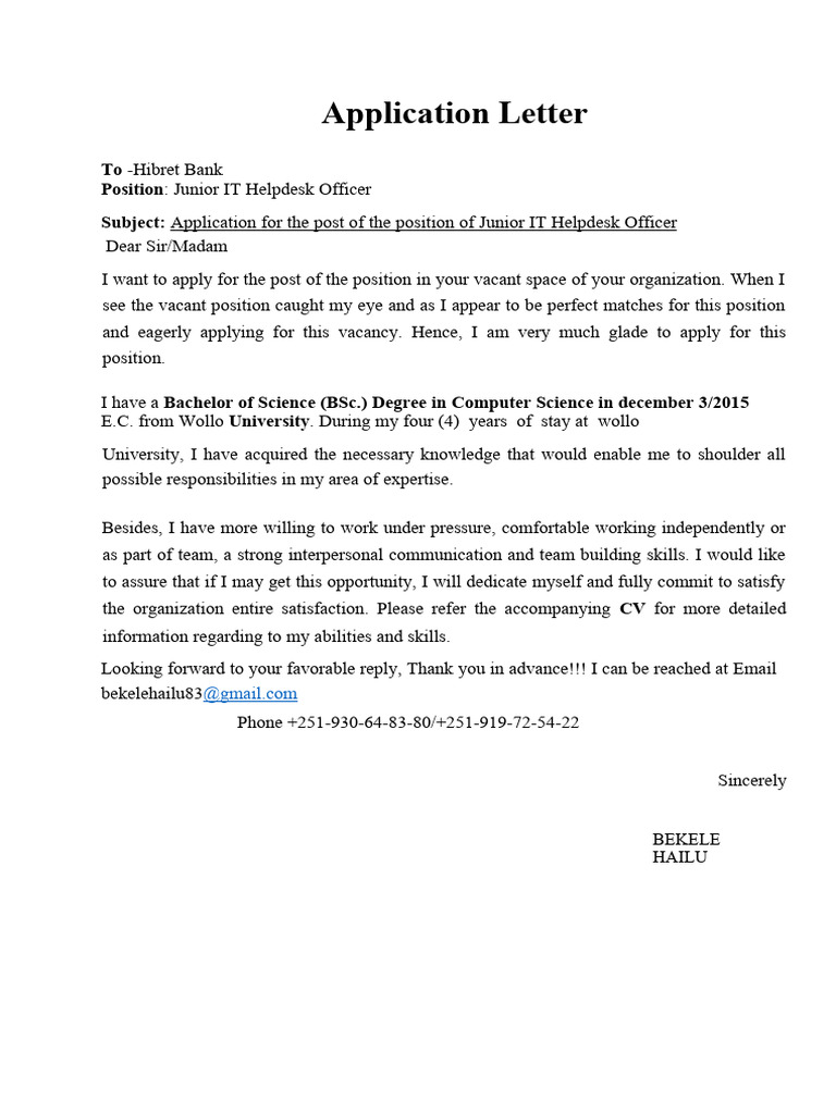 Application For Hibret Bank | PDF