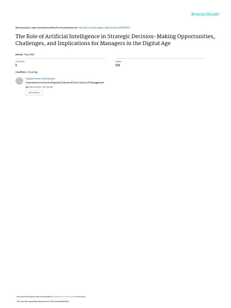 The Role of Artificial Intelligence in Strategic Decision-Making Opportunities, Challenges, and ...