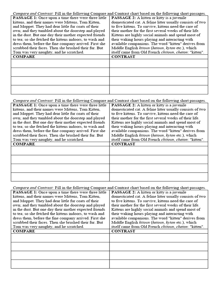 Worksheet-Compare and Contrast | PDF | Kitten | Cats