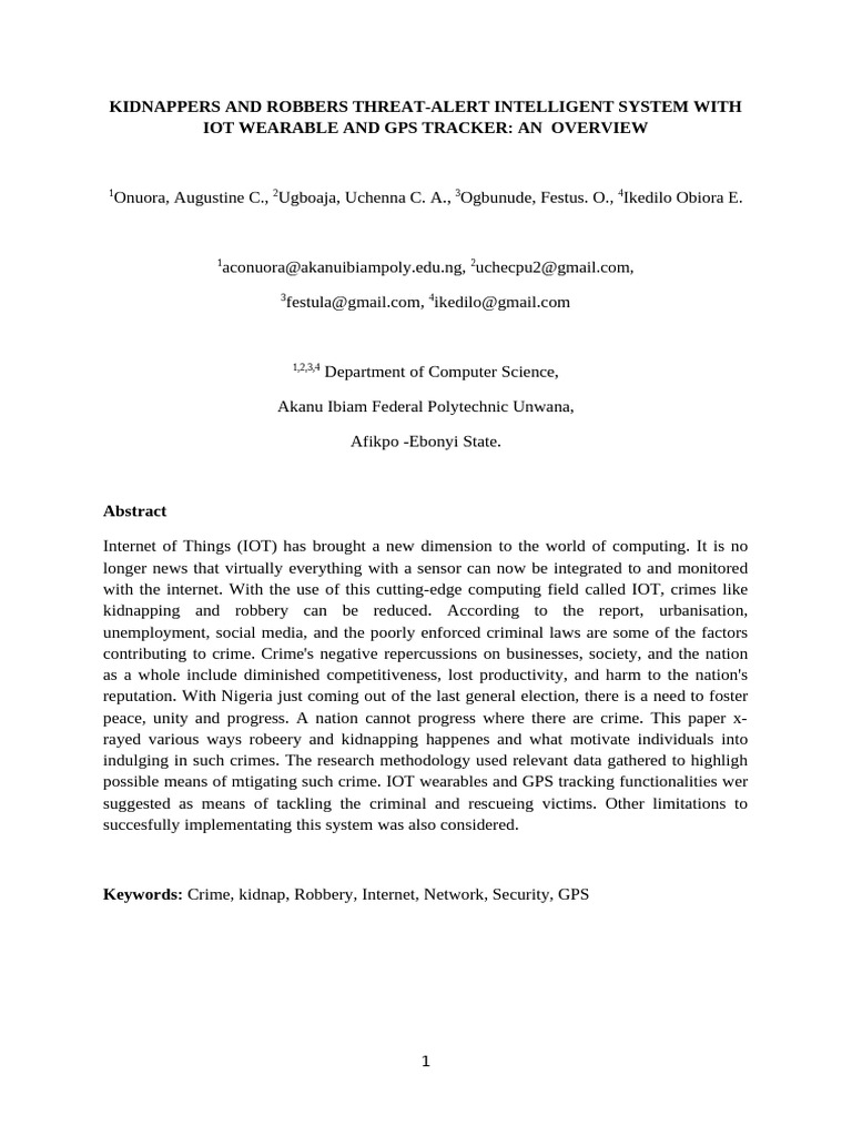 IoT Solutions for Kidnapping & Robbery Prevention | PDF | Internet Of ...