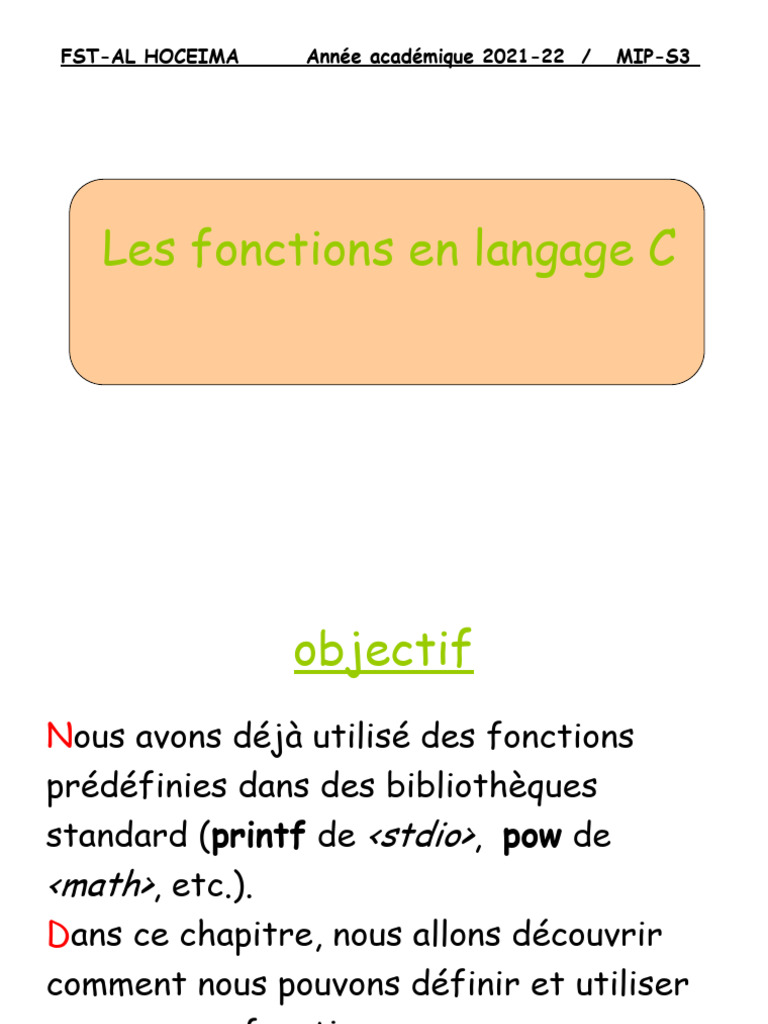 Les Fonctions - C | PDF | C (Langage de programmation) | Ingénierie des ...