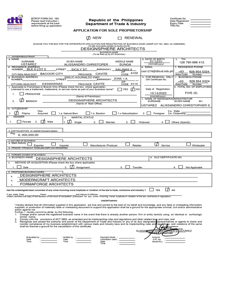 Bm Dti Form Btrcp Form No 16a Download Free Pdf Franchising