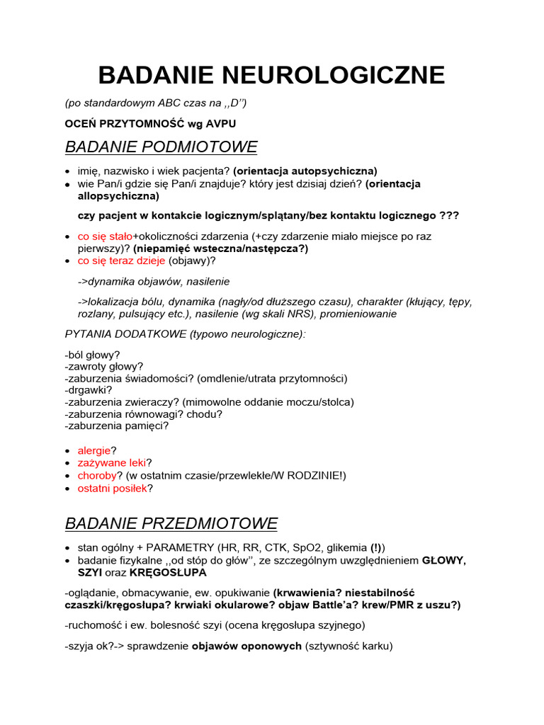 Badanie Neurologiczne | PDF