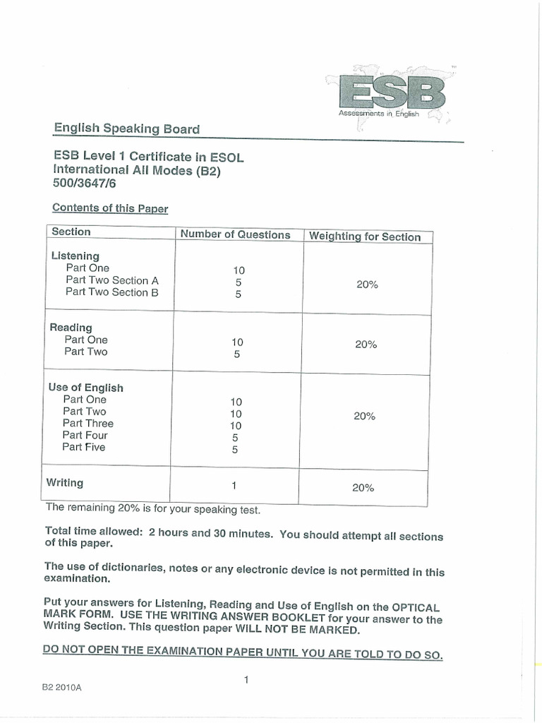 Esb b2 2010 Question Paper | PDF