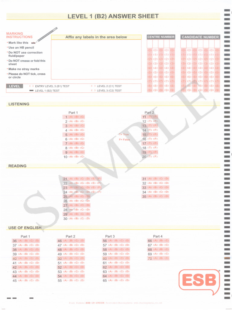 Β2 Computerized Answer Sheet LRU Sample | PDF