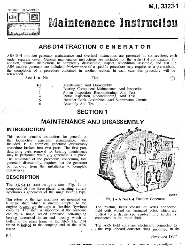', Sec'I'Ioni Wlalntenanceanddlsasse: Arg-D14'Traction Generator | PDF | Bearing (Mechanical ...