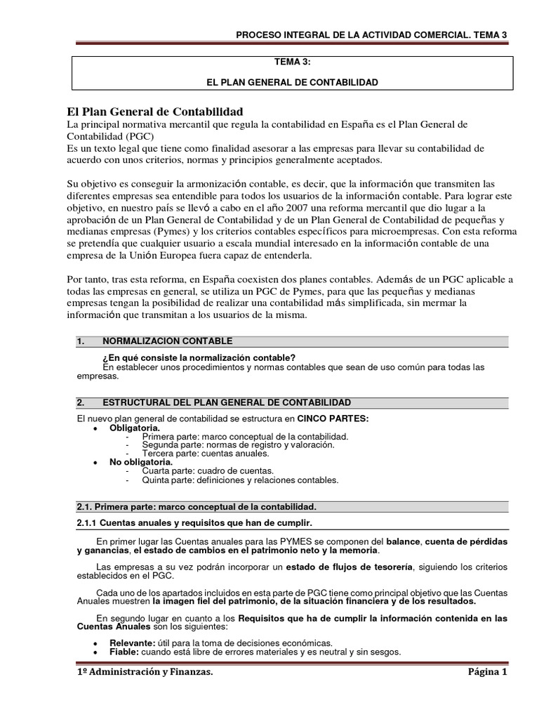 Tema 3 EL PLAN GENERAL CONTABILIDAD | PDF | Contabilidad | Hoja de balance