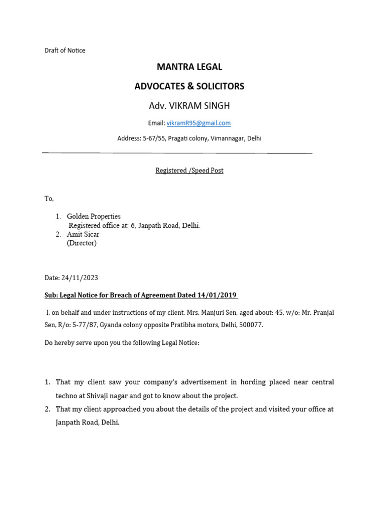 Draft of Notice Lawsikho | PDF