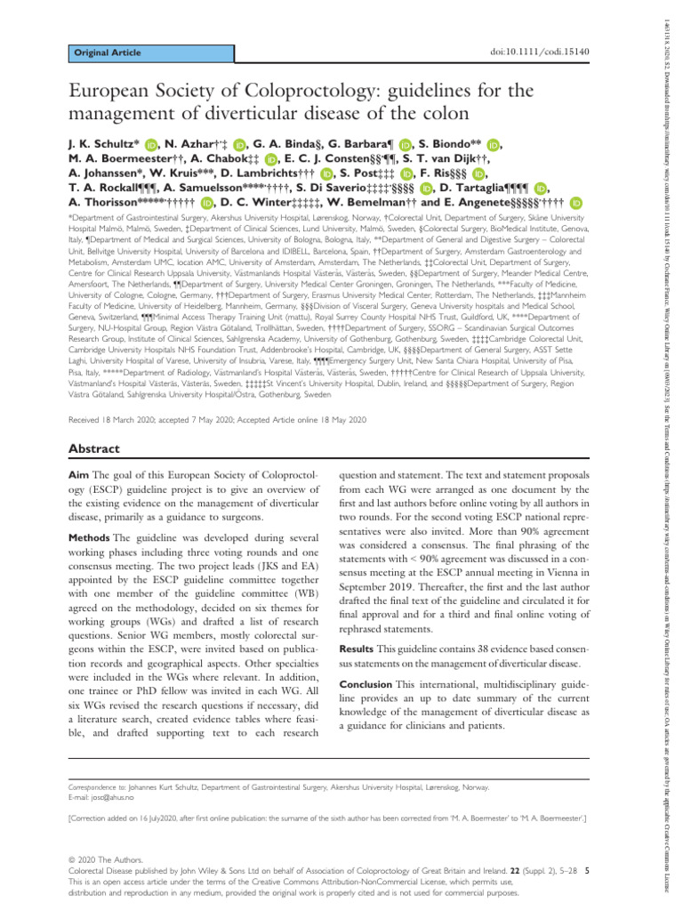 Colorectal Disease - 2020 - Schultz - European Society of ...